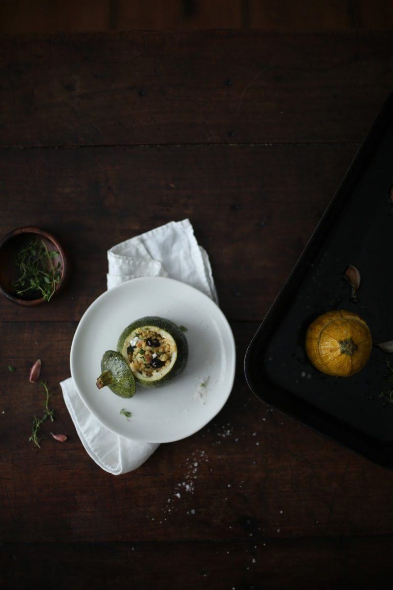 Stuffed Eight Ball Zucchini with Millet, Olives and creamy Goat Cheese ...