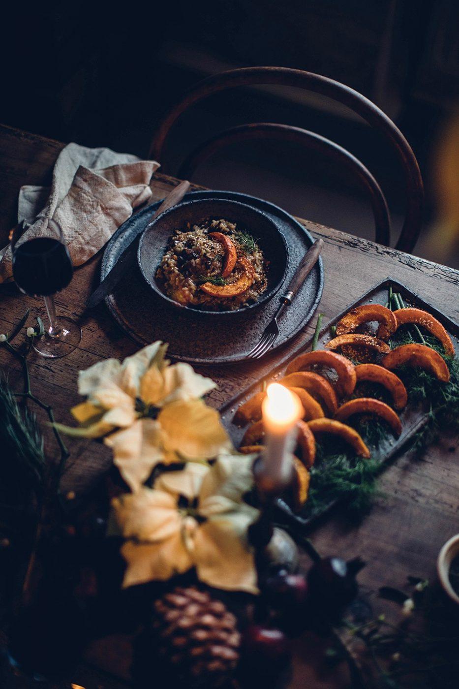 Christmas Dinner with Mushroom Risotto and roasted Pumpkin - Our Food ...
