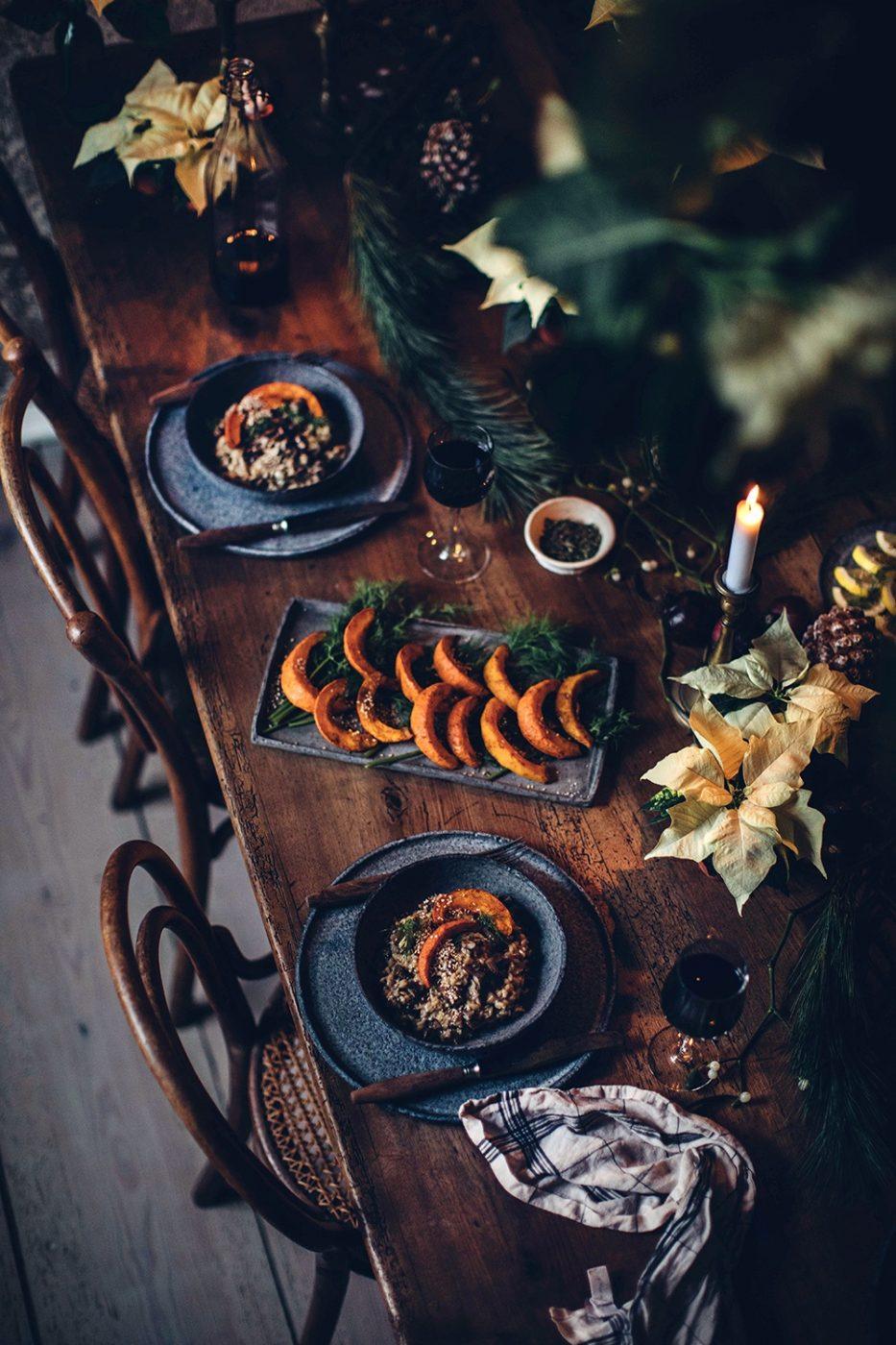 Christmas Dinner with Mushroom Risotto and roasted Pumpkin - Our Food ...