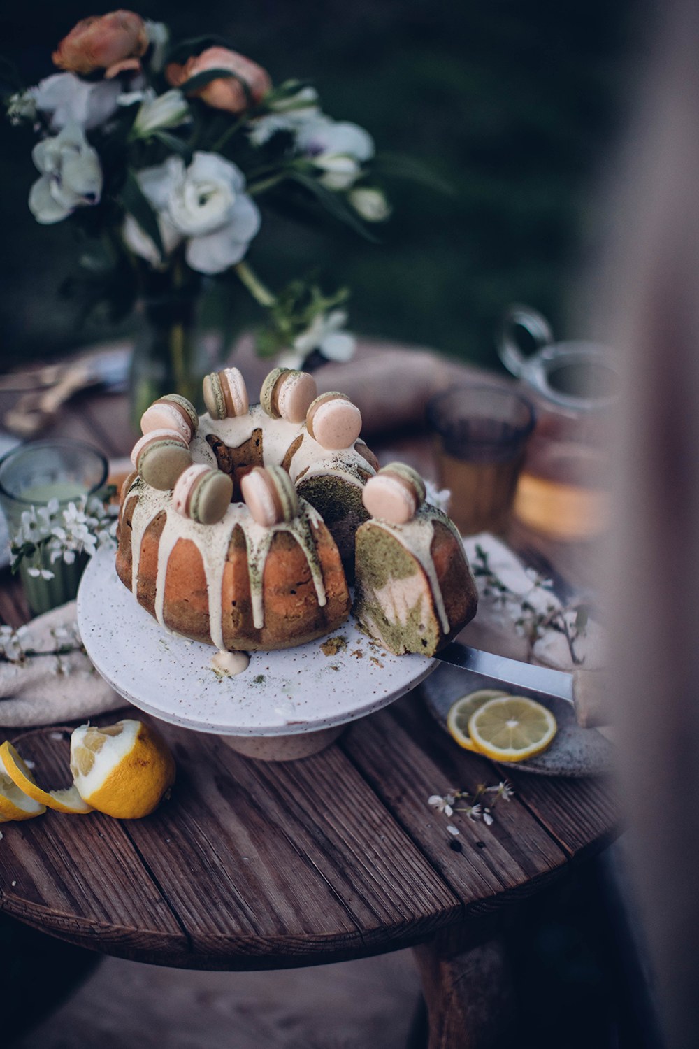 Gluten-free Matcha Bundt Cake with Matcha-Lemon Curd-Macarons - Our ...