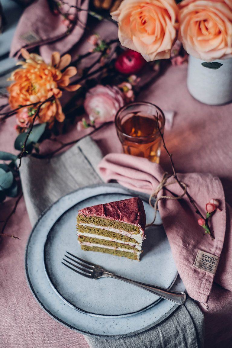 Gluten-free Matcha-Cake with Swiss Meringue Raspberry-Buttercream - Our ...